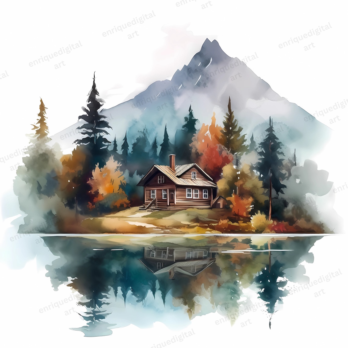 Watercolor Forest Cabin Clipart Cabin in Woods Houses - Etsy