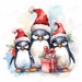 Watercolor Winter Christmas Penguins Clipart Digital - Etsy