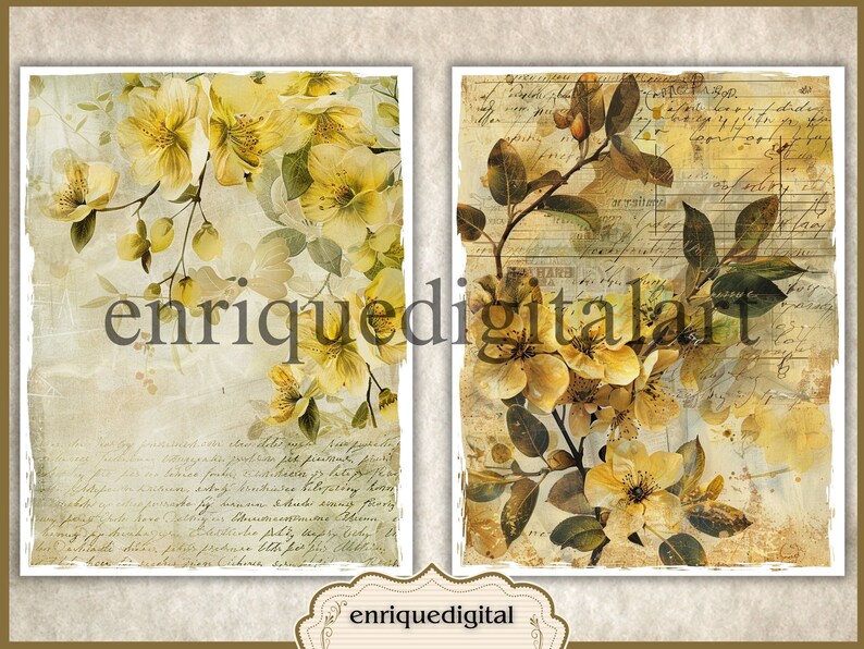 Yellow Flowers Junk Journal Printable Papers, Paper Crafting, Digital ...