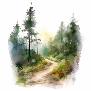 Watercolour Forest Path Clipart Bundle, Landscape Clipart, Hiking ...