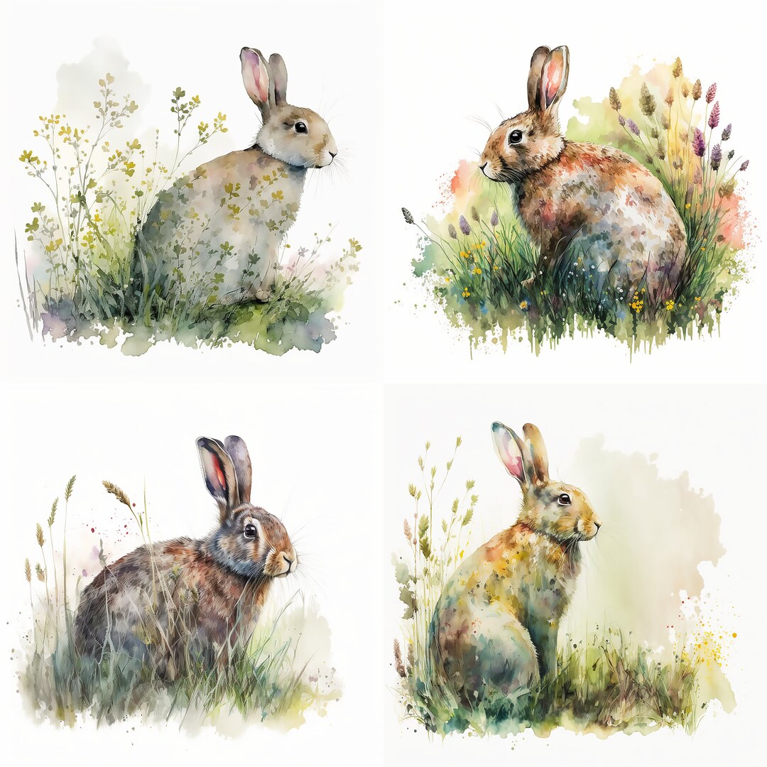 Watercolor Bunny Clipart, Clipart Bundle, Digital Download, Instant ...