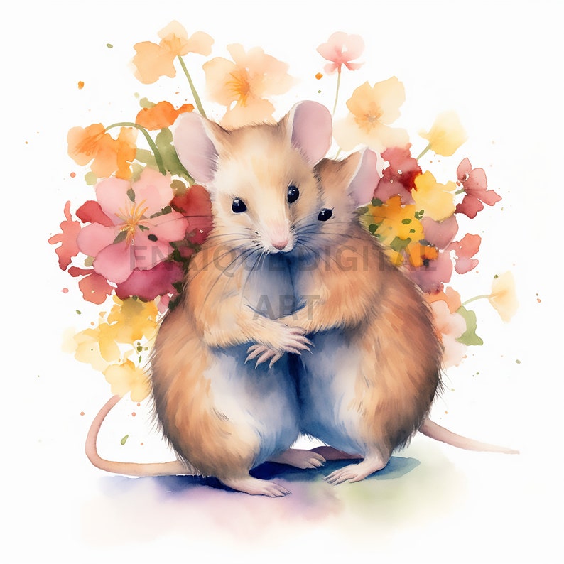 Mouse Clipart Mouse Illustation Mouse Lover Floral Mouses - Etsy