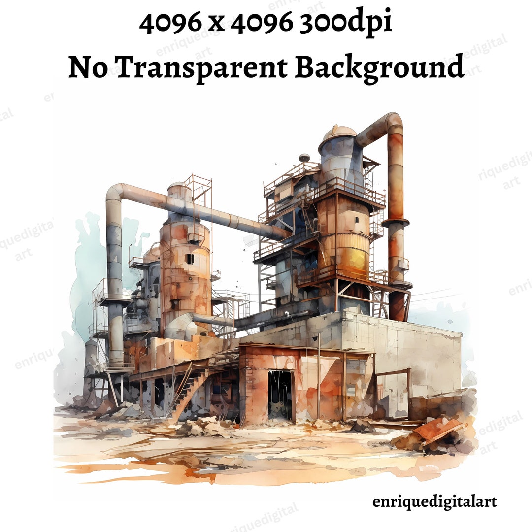 Watercolor Factory Clipart, Landscape, Nature Scene, Digital Download ...
