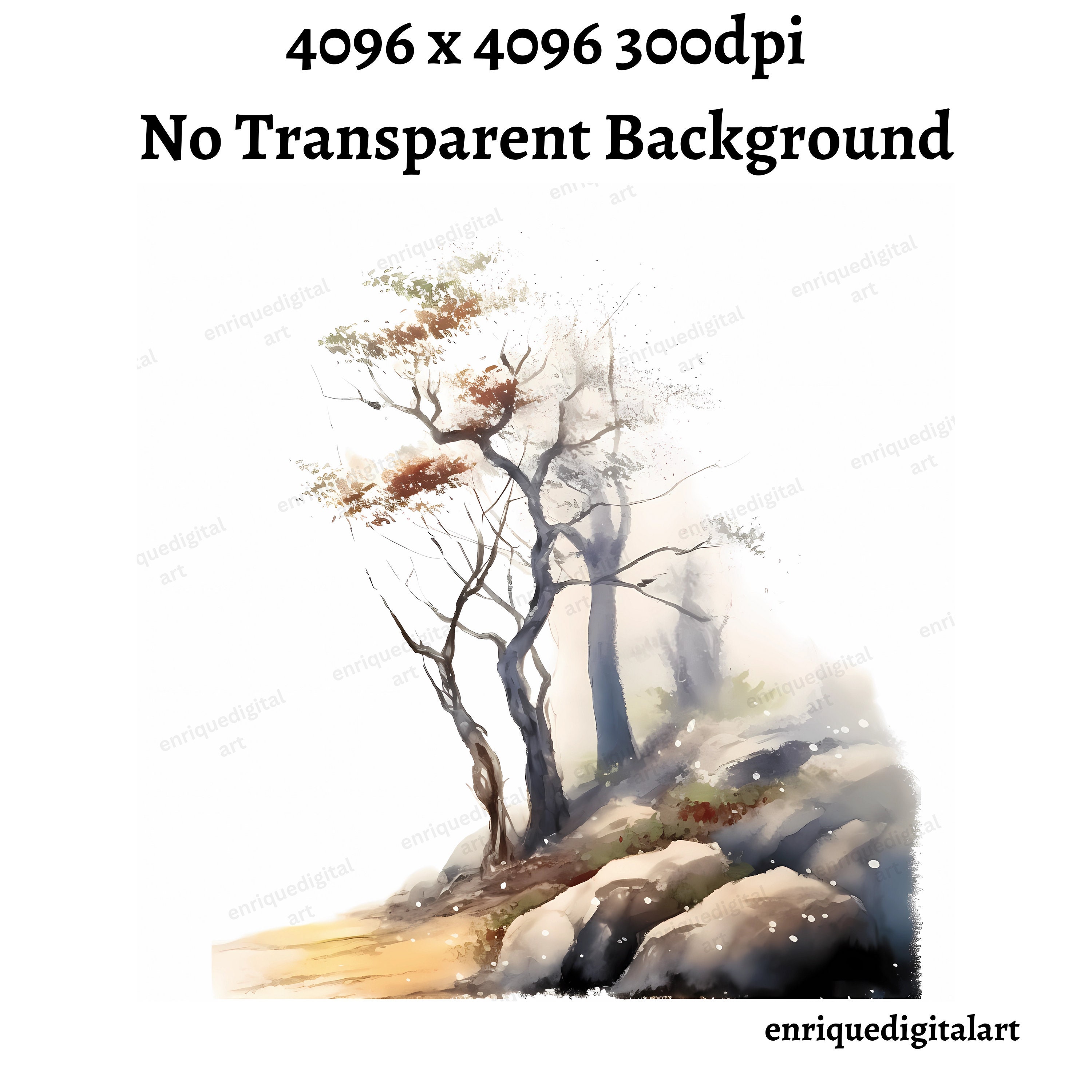 Watercolor Misty Tree Clipart Landscape Art Printable Wall - Etsy