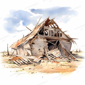 Watercolor House Clipart, Cottage Clipart, Destroyed House Clipart ...