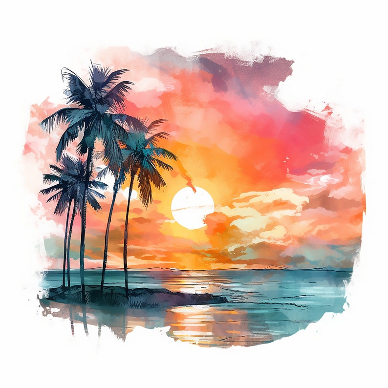 Watercolor Beach Sunsets Clipart Sunset Bundle Tropical - Etsy