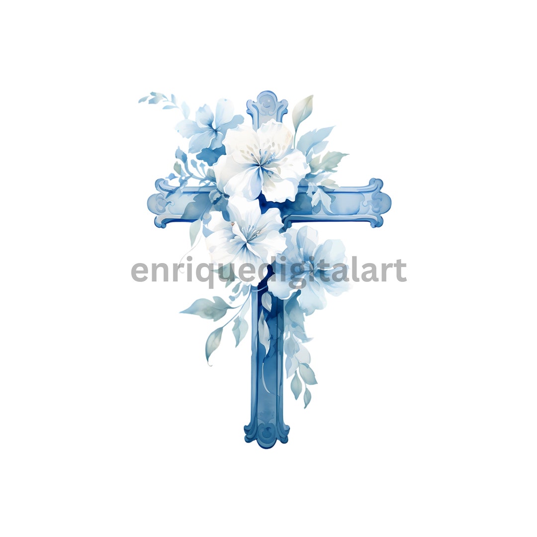 Watercolor Blue Cross Clipart, Card Making, Clipart Bundle, Digital ...