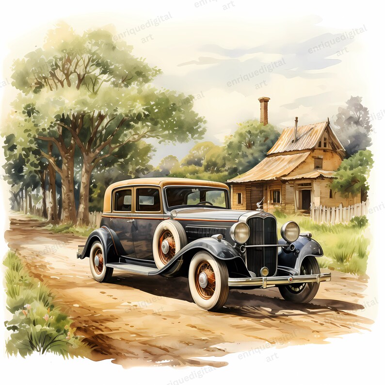 Watercolor Rustic Car Clipart Countryside Landscape Nature - Etsy