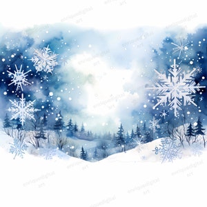 Watercolor Snowy Clipart, Winter Landscape, Winter Scene, Card Making ...