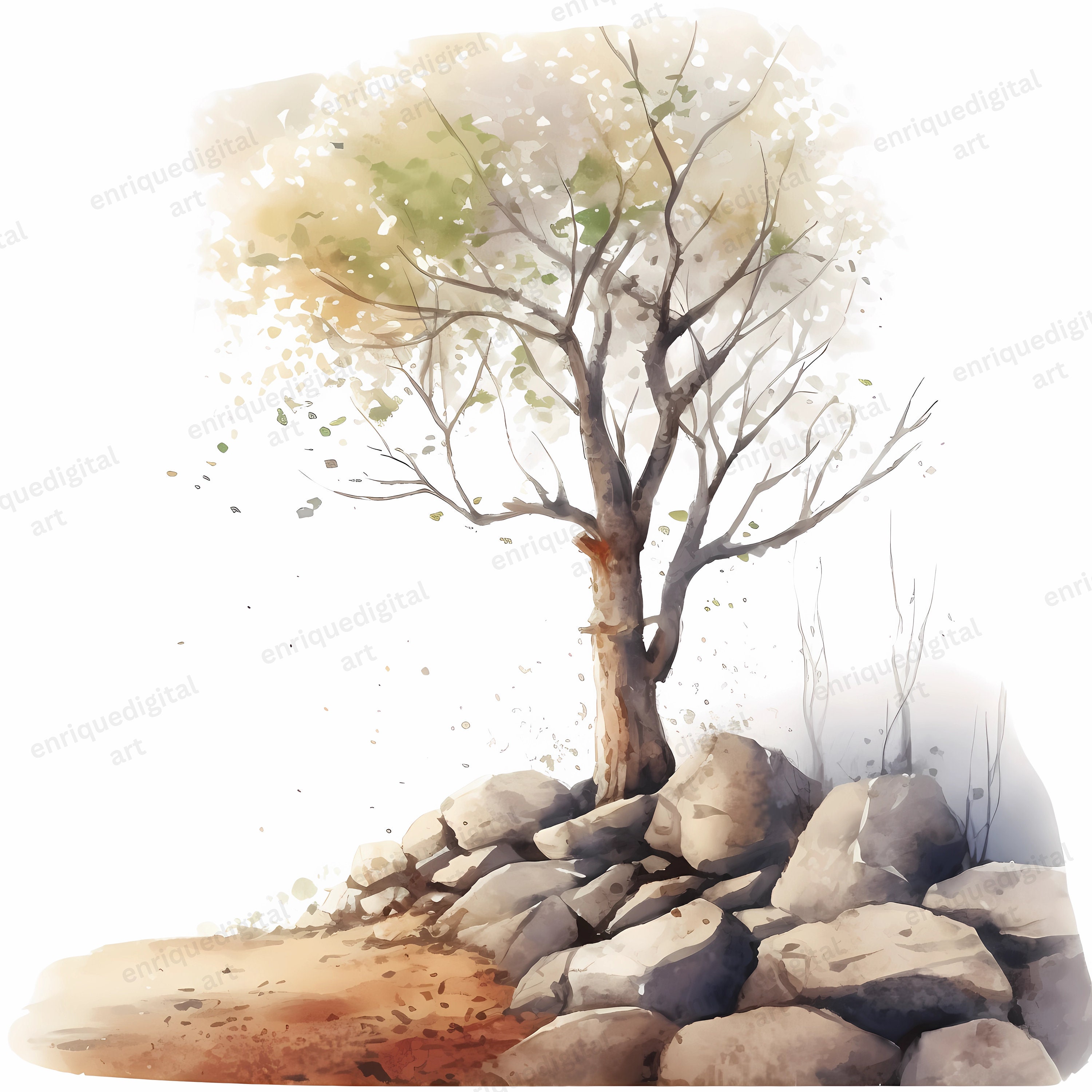 Watercolor Misty Tree Clipart Landscape Art Printable Wall - Etsy