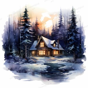 Forest House Clipart, Watercolor Painting, Cabin in Woods, Forest House ...