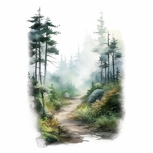 Watercolour Forest Path Clipart Bundle, Landscape Clipart, Hiking ...
