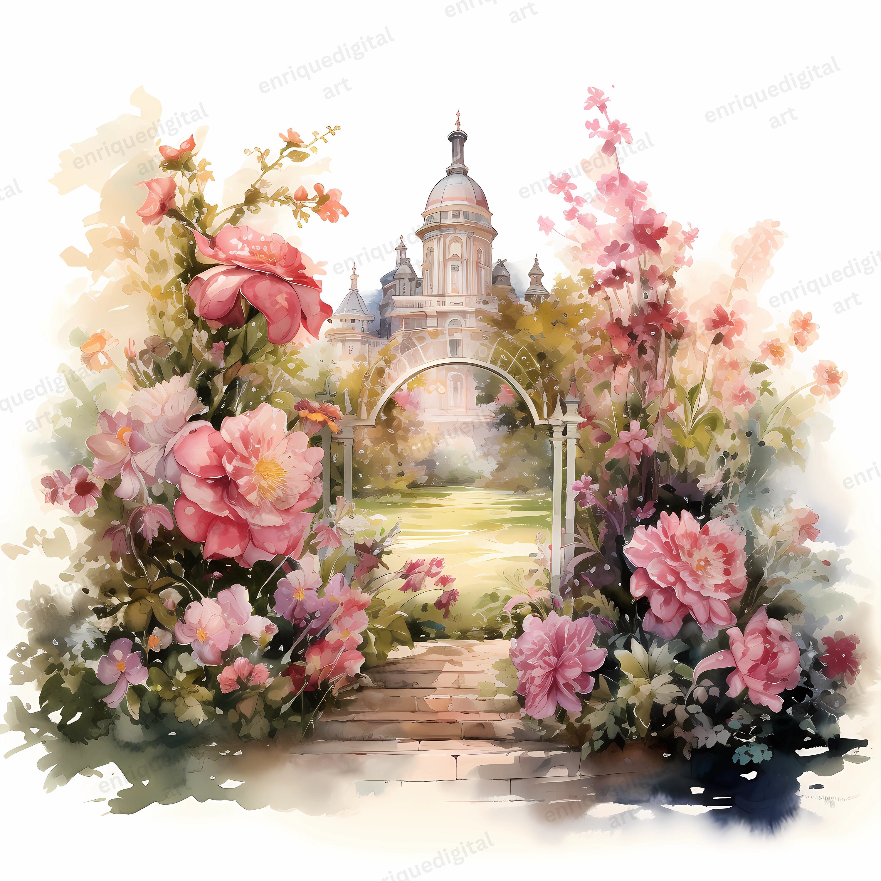 Garden Clipart PNG Format Watercolor Painting Digital - Etsy