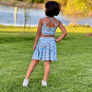 Girls Butterfly Summer Crop Top and Skort Outfit, Active Wear Crop ...