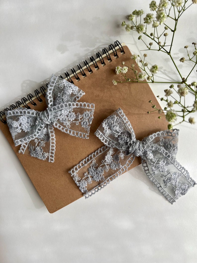 Embroidered Floral Lace Hair Bow, Long Tail, Alligator Clip - Etsy