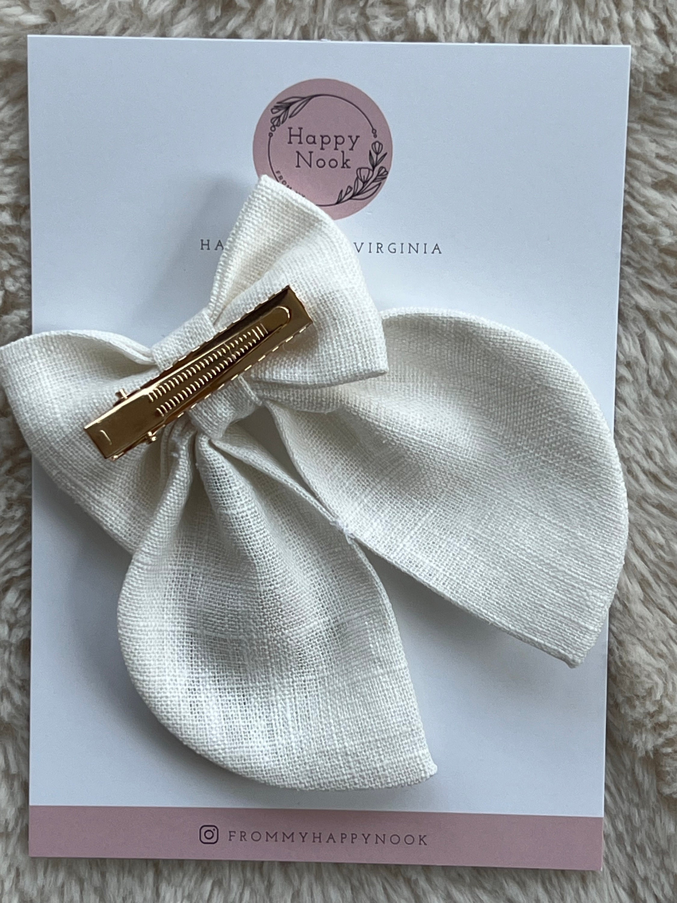 Hand Embroidered Linen Hair Bow - Etsy