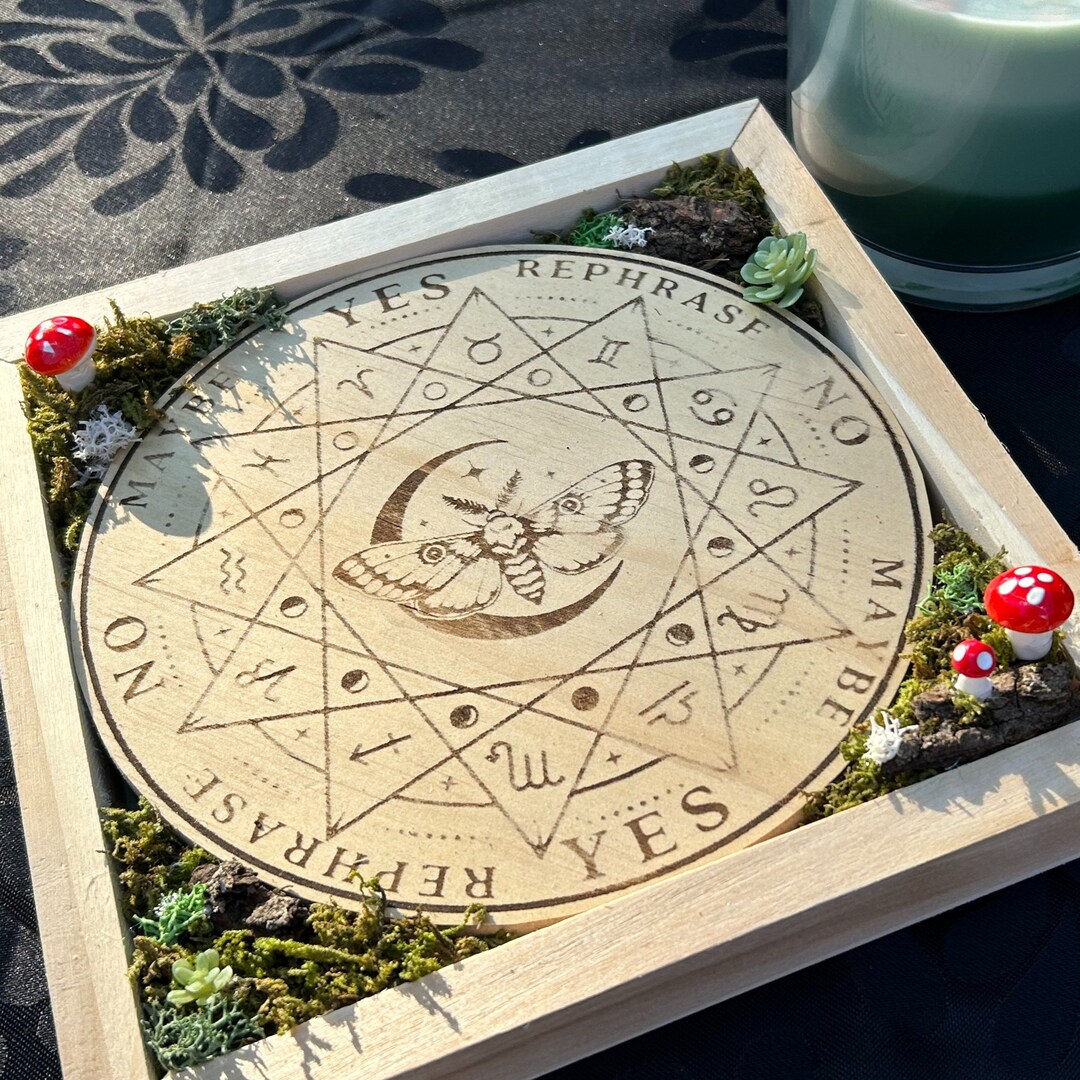 Engraved Custom Wooden Pendulum Board With Moss, Succulents & Mushroom Border, Witchy Divination ...