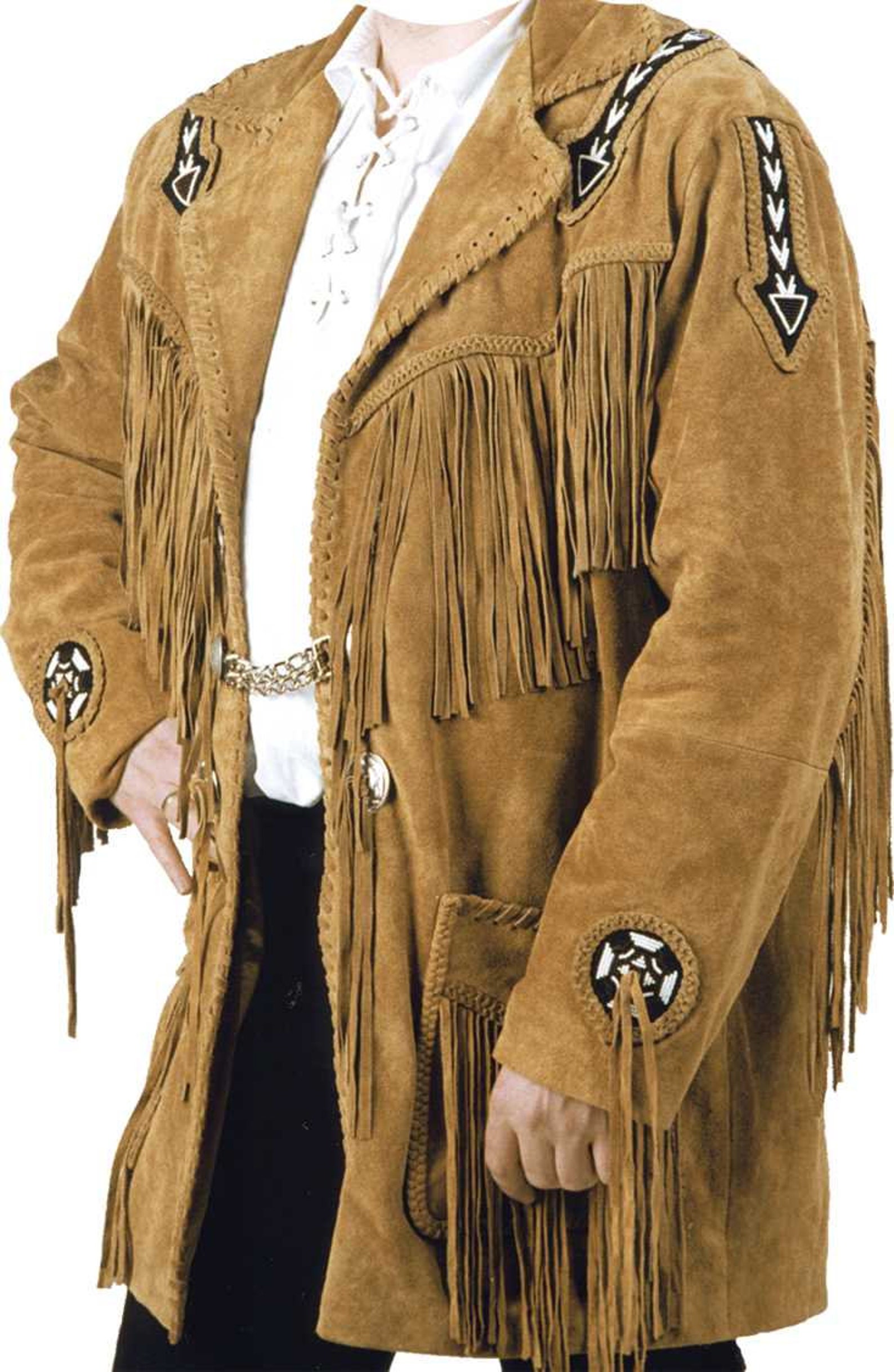 Men's Western Black Buckskin Suede Leather Fringe Beaded Jacket WBL147 ...
