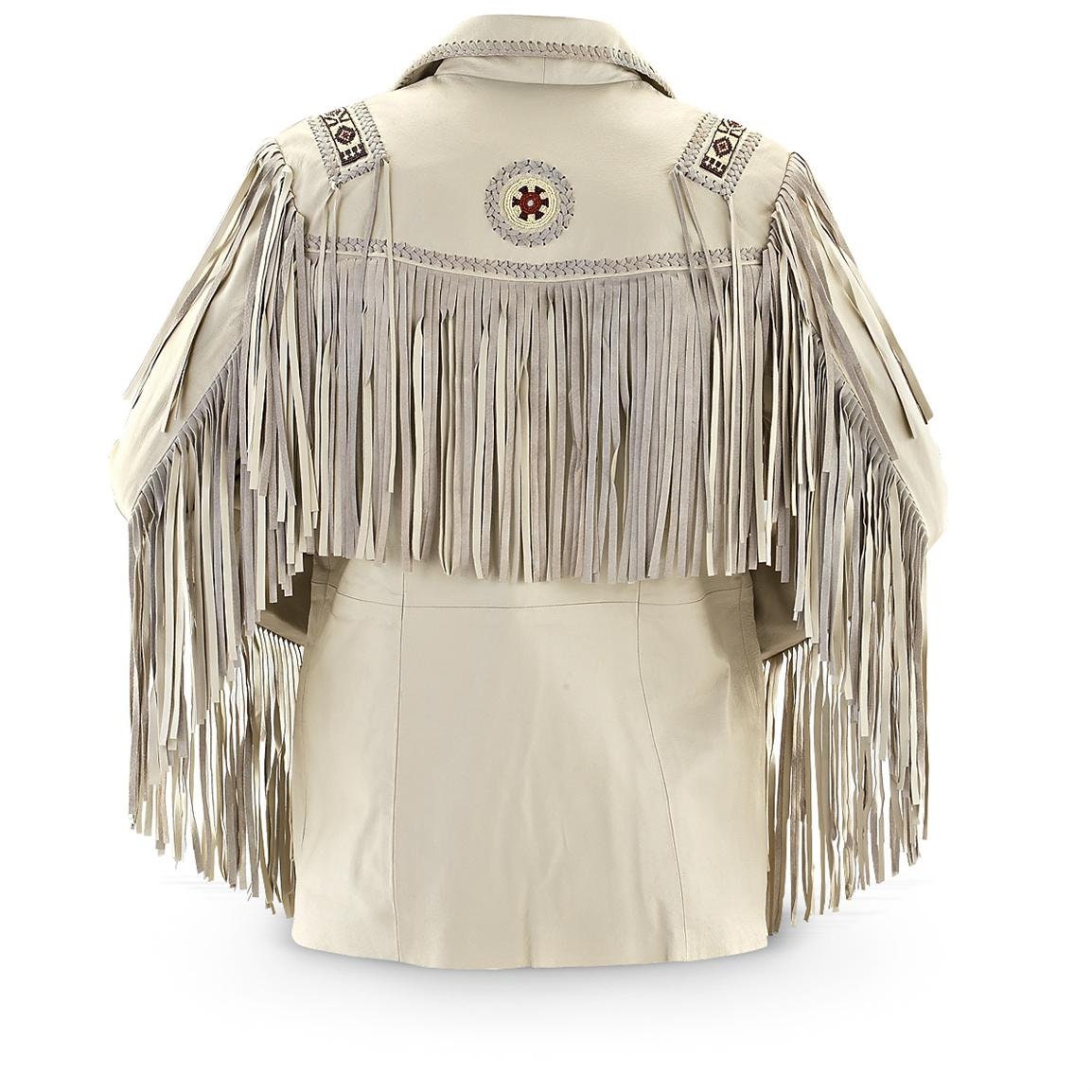 Men's Western Brown Buckskin Suede Leather Fringe Beaded Jacket WBJ12 ...