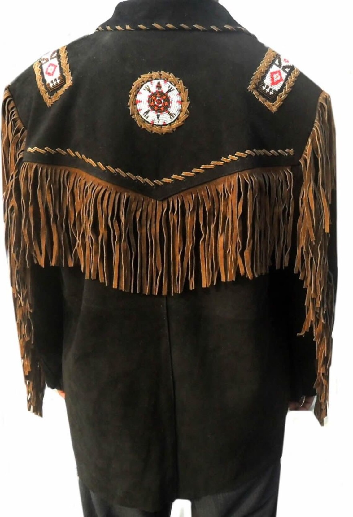 Men's Western Black Buckskin Suede Leather Fringe Beaded Jacket WBL03 ...