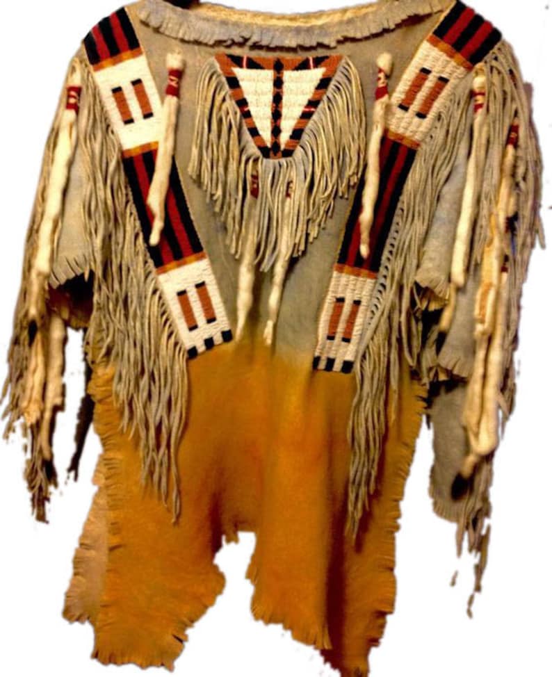 Old Native Style Buckskin Hide Powwow Regalia Handmade Beaded War Shirt ...