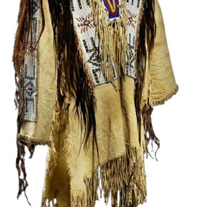 Old Native Style Buffalo Hide Powwow Regalia Handmade Beaded War Shirt ...