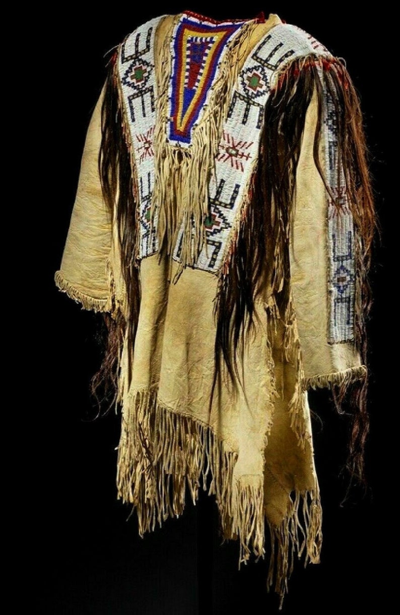 Old Native Style Buffalo Hide Powwow Regalia Handmade Beaded War Shirt ...