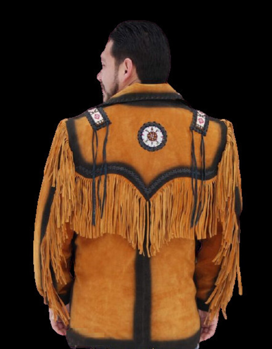 Men's Western Brown Buckskin Suede Leather Fringe Beaded Jacket WBJ85 ...