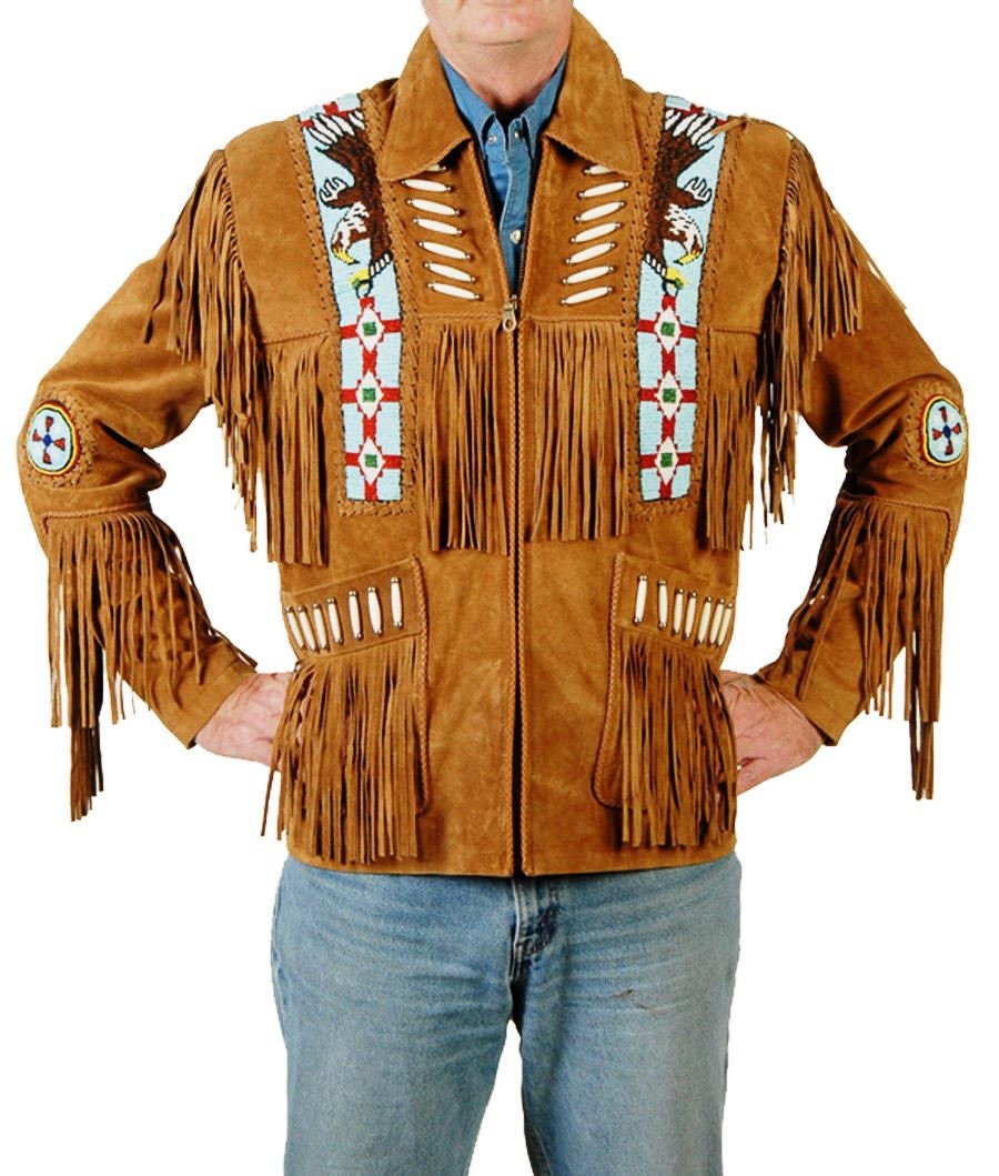Men's Western Brown Buckskin Suede Leather Fringe Eagle Beaded Jacket WBJ539 - Etsy