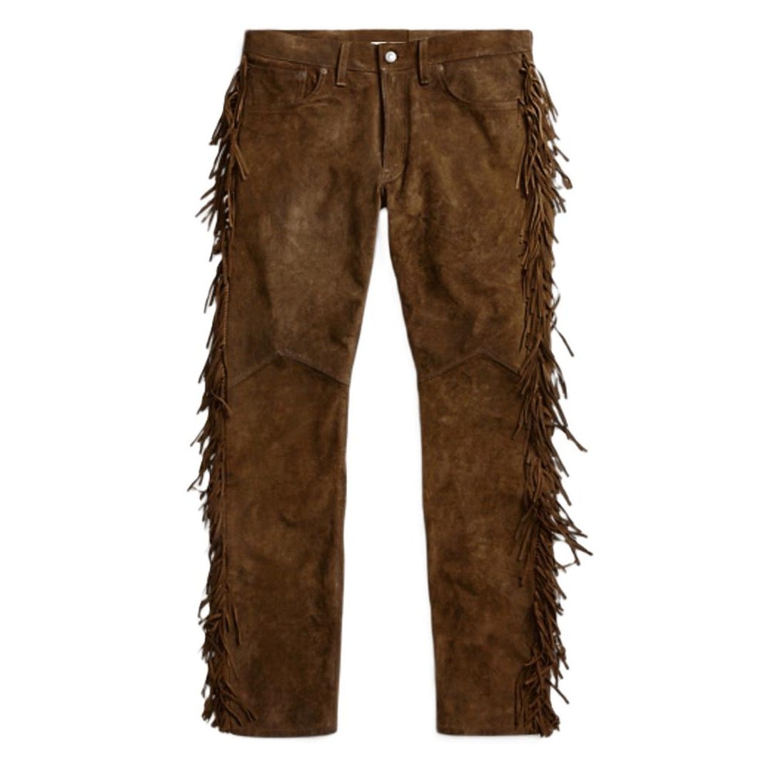 Mens New Brown Buckskin Suede Leather Western Hippy Fringe Pants ZBP ...