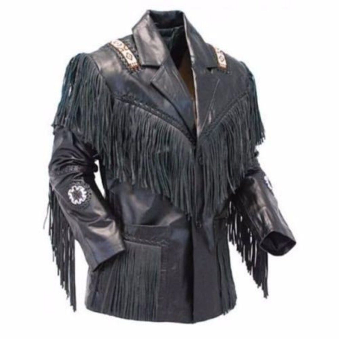 Men's Western Black Buckskin Leather Fringe Beaded Jacket WBL436 - Etsy