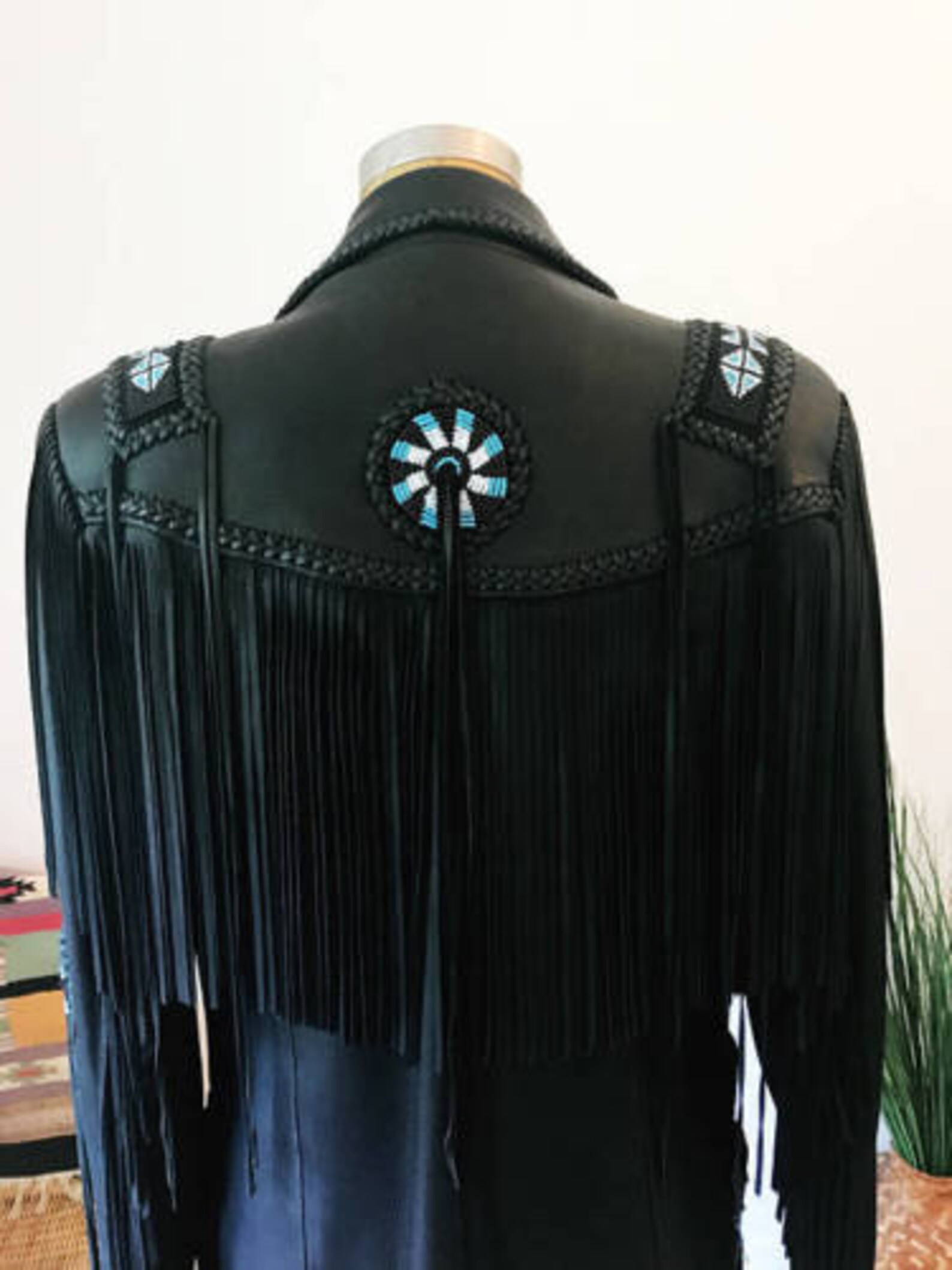 Men's Western Black Buckskin Leather Fringe Beaded Jacket WBL104 - Etsy