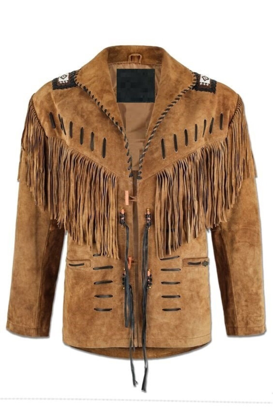 Men's Western Brown Buckskin Suede Leather Fringe Beaded Hunter Jacket ...