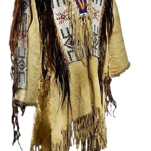 Old Native Style Buffalo Hide Powwow Regalia Handmade Beaded War Shirt ...