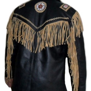 Men's Western Black Buckskin Leather Fringe Beaded Jacket WBL30 - Etsy