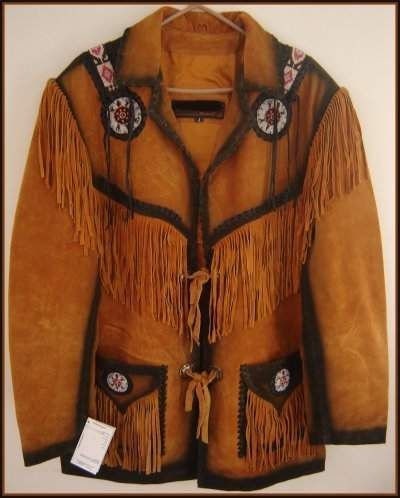 Men's Western Brown Buckskin Suede Leather Fringe Beaded Jacket WBJ85 ...