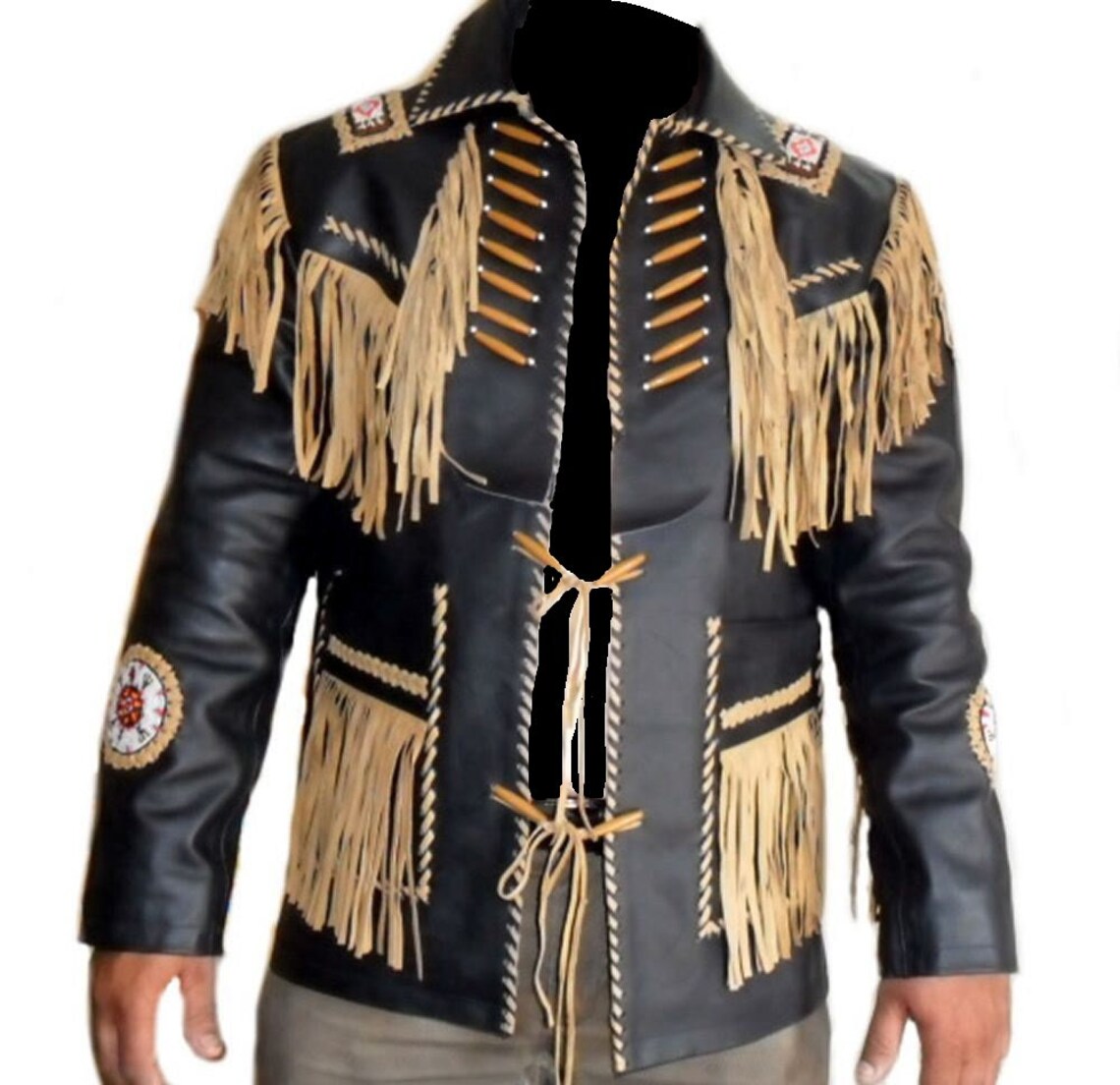 Men's Western Black Buckskin Leather Fringe Beaded Jacket WBL30 - Etsy