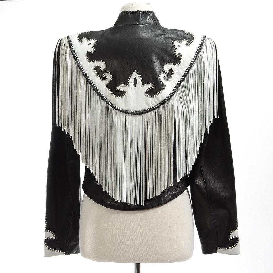 Cowgirl Western Buckskin Black Leather Fringe Jacket Studded for Woman ...