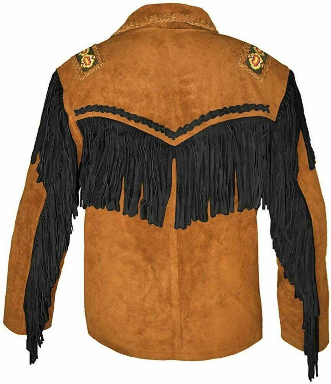 Men's Western Brown Buckskin Suede Leather Fringe Beaded Jacket WBJ08 ...