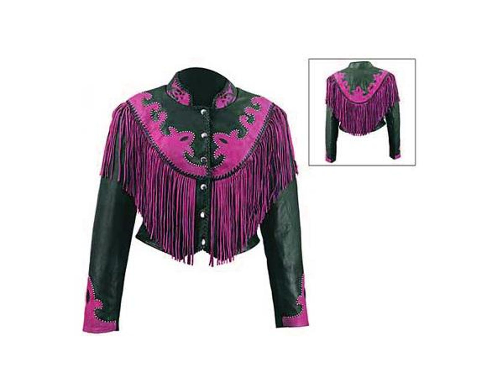 Cowgirl Western Buckskin Black Leather Fringe Jacket Studded for Woman ...