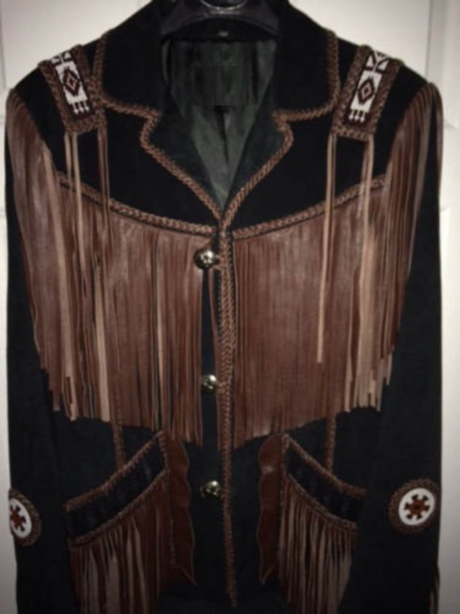 Men's Western Black Buckskin Suede Leather Fringe Beaded Jacket WBL443 ...