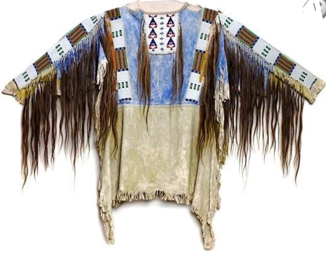 Old Native Style Buffalo Hide Powwow Regalia Handmade Beaded War Shirt ...