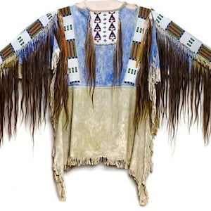 Old Native Style Buffalo Hide Powwow Regalia Handmade Beaded War Shirt ...