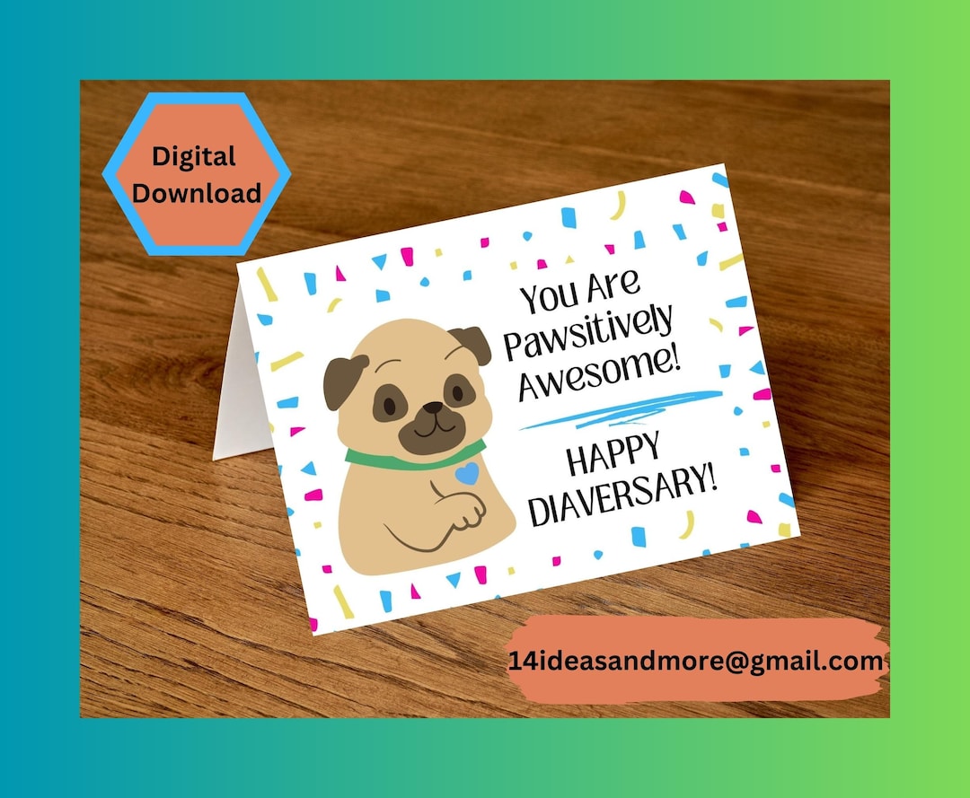 Happy Diaversary (diabetes) Pug Greeting Card - Etsy