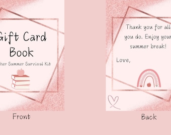 Teacher Gift Card Book, Teacher Appreciation Gift Printable, Gift Card ...