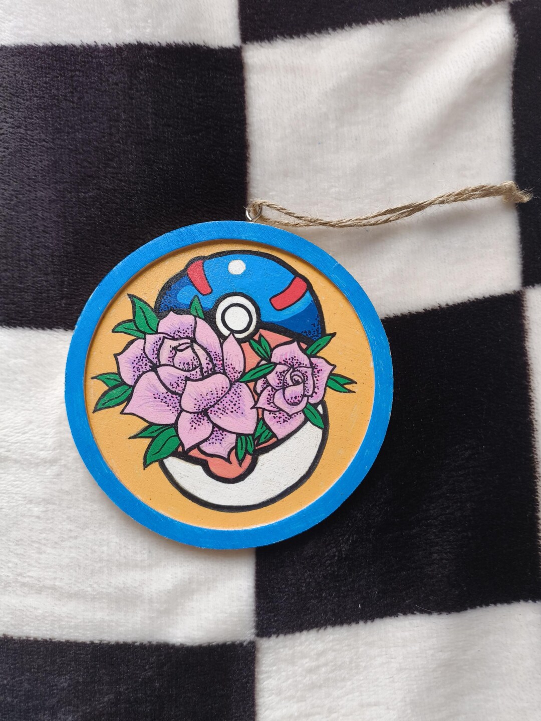 Hand Painted Poke Ball Tattoo Style Wall Hanger Stinkyrachy Gift Nerdy ...