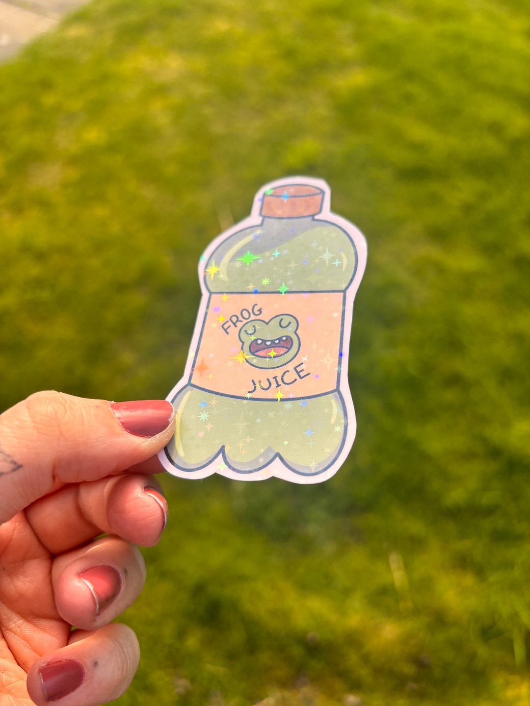 Cute Kawaii Frog Juice Holographic Star Glitter Sticker Gift Frogcore ...