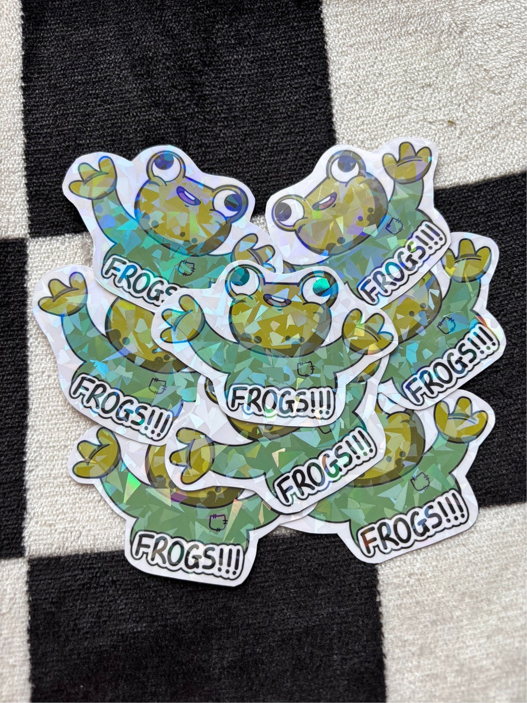 Cute Kawaii Excited Frog Holographic Shards Glitter Sticker - Gift ...