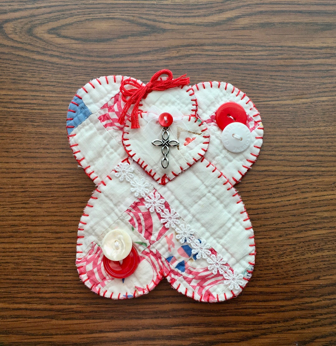 Quilt Angel Heart From Repurposed Quilt, Ornamental Package Tag, Gift ...