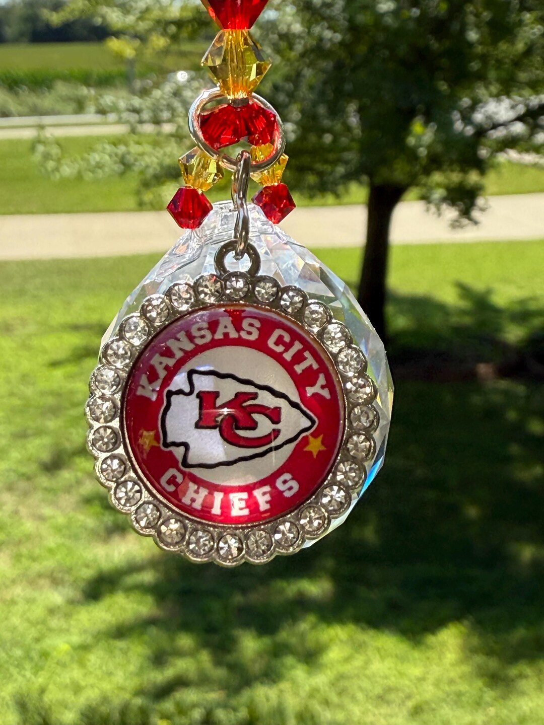 Kansas City Chiefs Crystal Suncatcher, Car Mirror Charm, Rainbow Maker ...